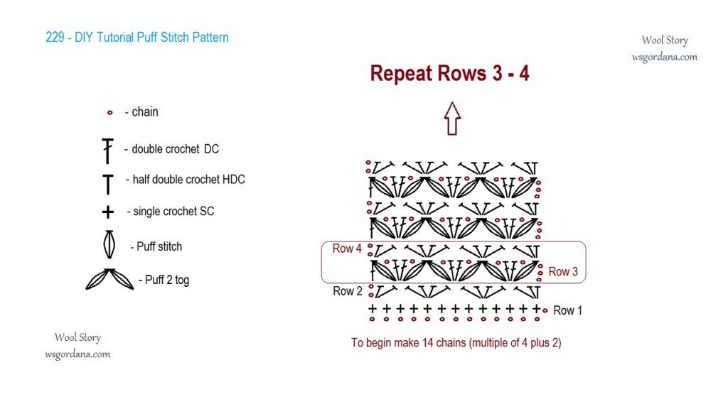 229 - DIY Tutorial Puff Stitch Pattern - Wool Story by Gordana
